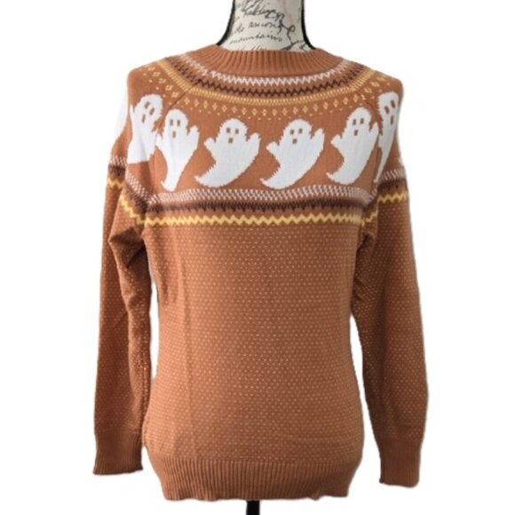 Sweaters | Charming Ghost Pattern Sweater In Brown Unbranded Size Small ...